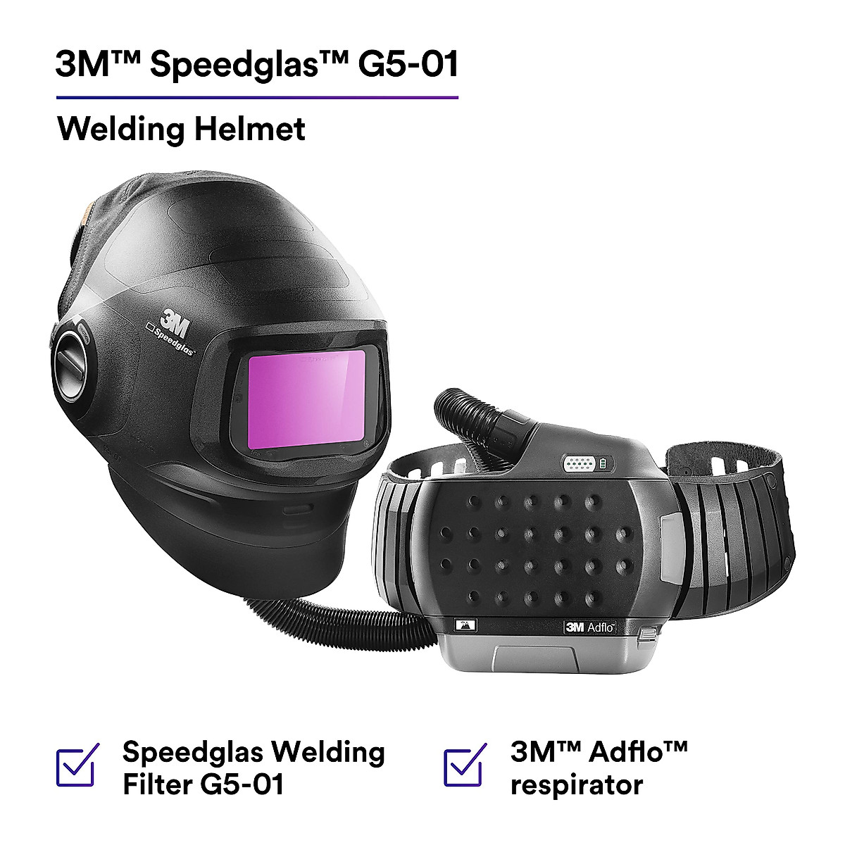 3M Speedglas Heavy-Duty Welding Helmet G5-01 with G5-01TW ADF and Adflo High-Altitude PAPR Assembly, Bluetooth, Natural Color Technology, 46-1101-30i , Black