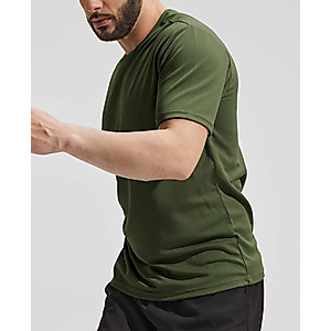 MIER Men's Short Sleeve T-Shirts Quick Dry Athletic Shirts Moisture Wicking Workout Running Polyester Tee Army Green, 3XL