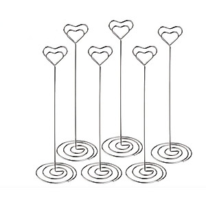 Jofefe 10pcs 8.6" Tall Place Card Holders Table Number Stand Table Card Holders Table Picture Holder Wire Photo Holder with Heart Shape Menu Memo Clips for Wedding Favors, Silver