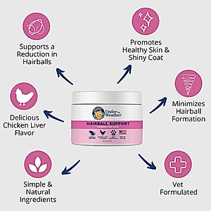 Under the Weather Hairball Supplement | Vet Formulated Hairball Remedy for Cats | Supports and Aids Normal & Natural Elimination of Hairballs in Adult Cats (Powder) - 60 Day Supply, 120 Scoops