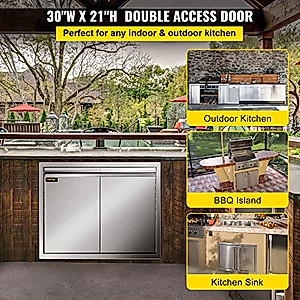 VEVOR Double BBQ Access Door, 30''Wx21''H Outdoor Kitchen Doors, Double Wall Construction Outdoor Cabinets with Hooks, Brushed Stainless Steel BBQ Door Easy to Install for BBQ Island Grill Station