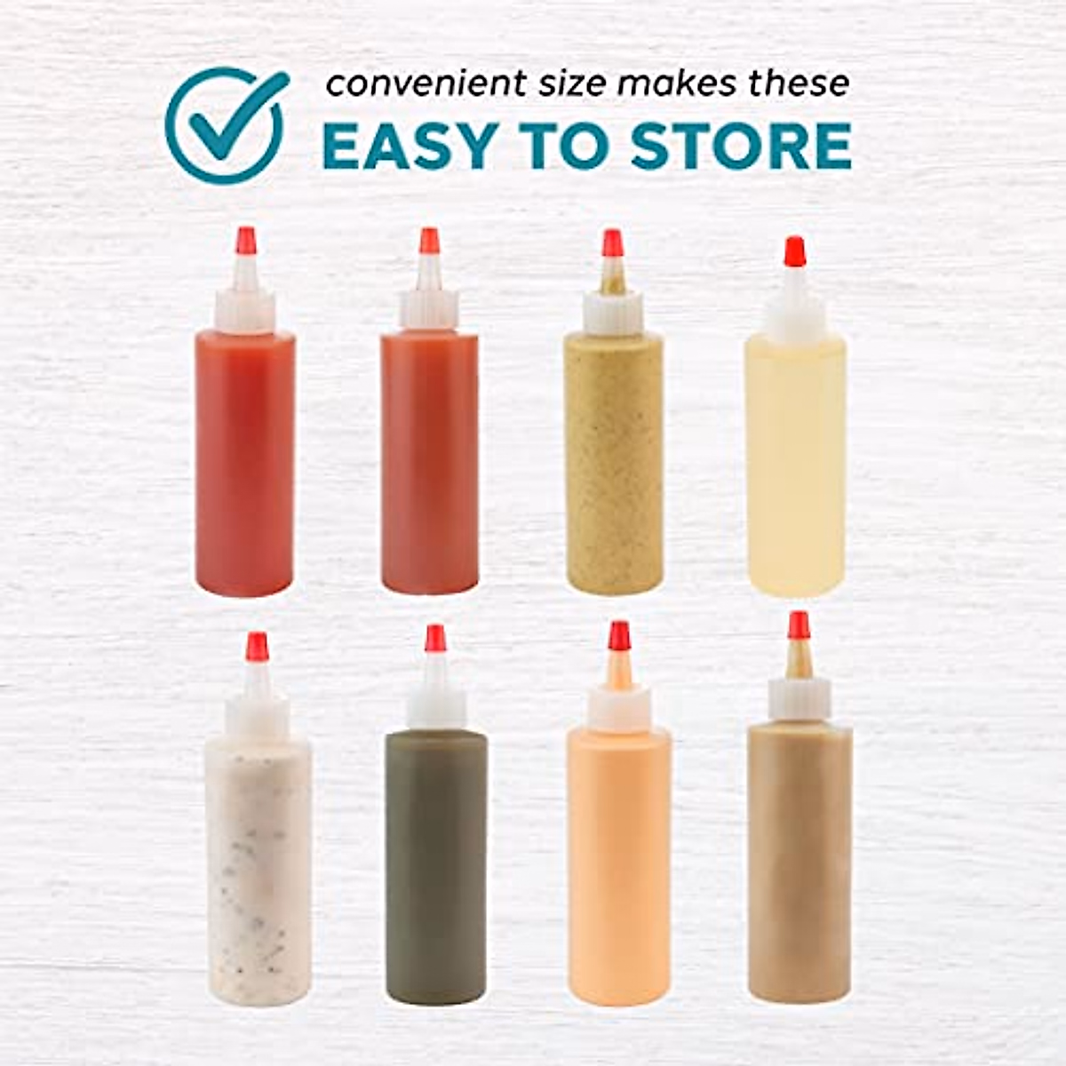 4-Ounce Squeeze Bottles with Red Tip Cap (8-Pack), BPA Free and Latex-Free, Food-Grade Mini-Bottles (120mL) - for Arts and Crafts, Glue, Icing, Griller, Sauces, Dressings, Condiments, Cake Decorating