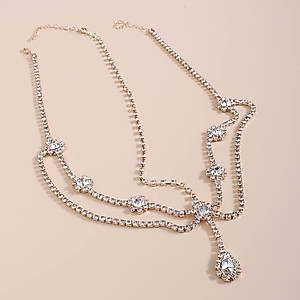 Wekicici Boho Rhinestones and Crystal Head Chain Wedding Bridal Forehead Chain Exotic Princess Hair Piece Chanderlier Crystal Hair Accessories for Special Occasion (Gold)