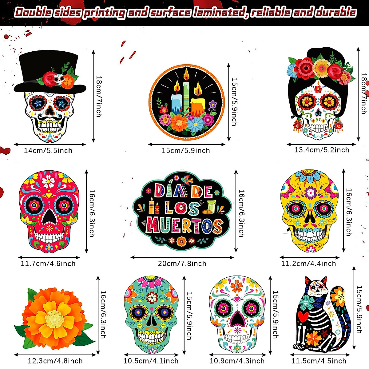 Day of The Dead Decorations Dia De Los Muertos Hanging Swirls Decor Sugar Skull Flowers Day of the Dead Decor for Birthday Mexican Party Supplies, Set of 50