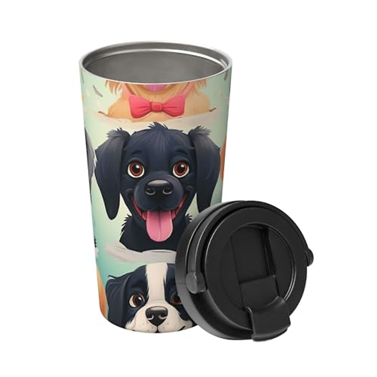 GTKSYNVE Reusable Coffee Mug with Lid and Handle, Cartoon dog Tumbler for Hot & Cold Drinks 16oz Stainless Steel Insulated Coffee Tumblers Double Wall Vacuum Thermal Cup