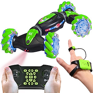 Contixo SC1 All Terrain Speed Crawler RC Stunt Car, 4WD 2.4GHz Remote Control Car, Gesture Sensor Toy Cars, Double Sided Rotating 360° Flip Offroad Vehicle with Lights Music, Kids Toy Cars, Green