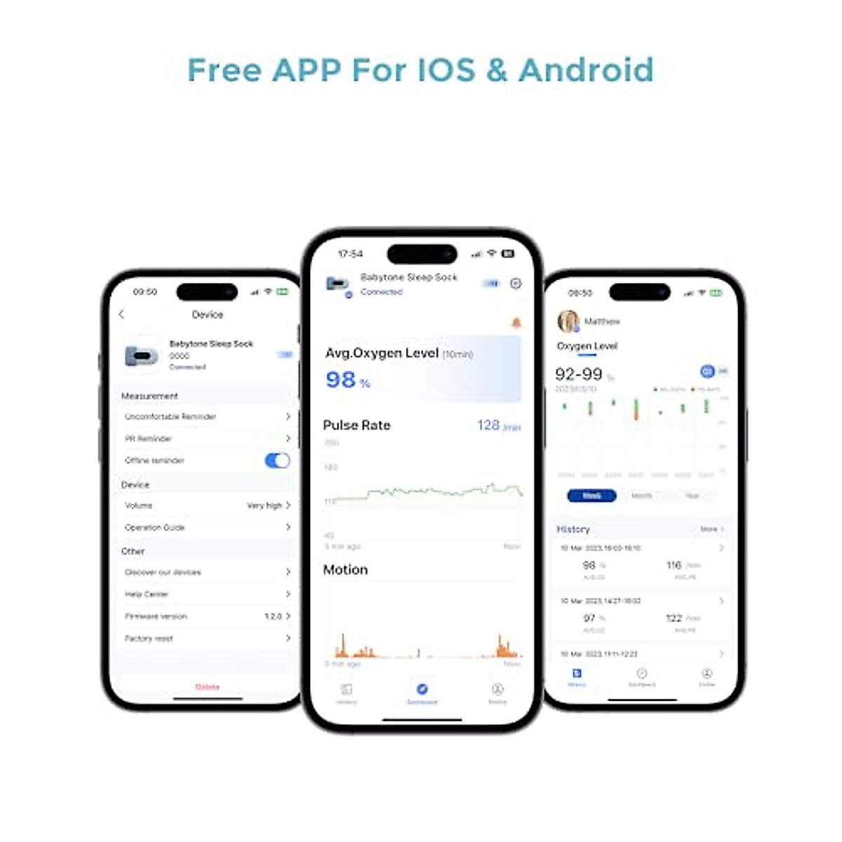 Babytone Baby Oxygen Monitor, Baby Sleep Monitor, Tracking Avg O2, Pulse Rate and Movement for Infant, Wearable Foot Monitor with Bluetooth and APP, for 0-36 Months Newborn's Sleep (New Sock Version)