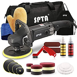 SPTA Buffer Polisher, 7 Inch 180mm Rotary Polisher Car Polisher Electric Polisher RO Polisher & Polishing Pads Set for Auto Buffing and Polishing