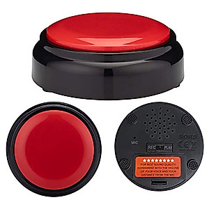 Inventiv 30 Second Custom Recordable Talking Button, Record & Playback Your Own Message, Quality Voice Sound Recorder - 15 Phrase Stickers Included (Red)