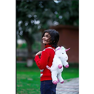 Plushland Fluffy Plush Rainbow Unicorn Backpack Stuffed Animal Toy 14 Inches Cuddly Autism ADHD Soft Magical Gifts Present Birthday Love School Pal Buddies Friendship