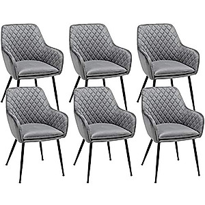Yaheetech Dining Chairs Velvet Accent Armchairs Living Room Chairs with Steel Legs Upholstered Modern Tub Chairs with Backrest Armrest for Lounge Living Room Dining Room, Set of 6, Gray
