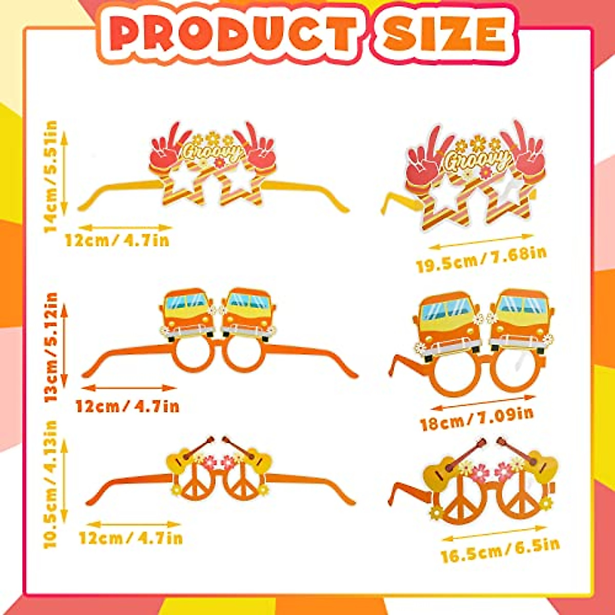 Spiareal 24 Pcs Groovy Retro Hippie Boho Paper Glasses Groovy Party Decorations Groovy Hippie Glasses Funky Sunglasses Hippie Party Paper Eyeglasses for Birthday Baby Shower Retro Party Decorations