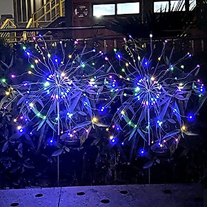 Outdoor Solar Garden Decorative Lights- 105 LED Powered 35 Copper Wires String Landscape Light-DIY Flowers Fireworks Trees for Walkway Patio Lawn Backyard,Party Decor 2 Pack, Forlivese (Multi -Color)…