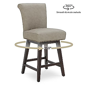 CHITA Modern 26" Counter Height Swivel Barstool Set of 2, Comfortable Faux Leather Swivel Stool, Stone Grey