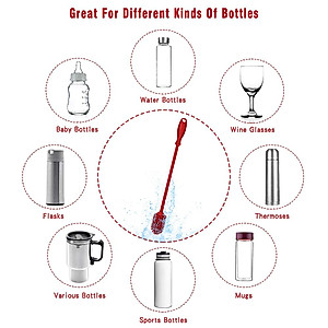 Silicone Bottle Cleaning Brush with Long Handle, BPA Free 12.5" Water Bottle Cleaner for Baby Bottles, Hydro Flask, Sports Bottle, Vase, Glassware, Perfect for Smaller Diameter Bottle Openings (Red)