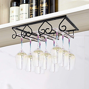 MOCOUM Wine Glasses Rack Under Cabinet Stemware Rack, Wine Glass Hanger Rack Wire Wine Glass Holder Storage Hanger for Cabinet Kitchen Bar (Black, 3 Rows 2 Pack)