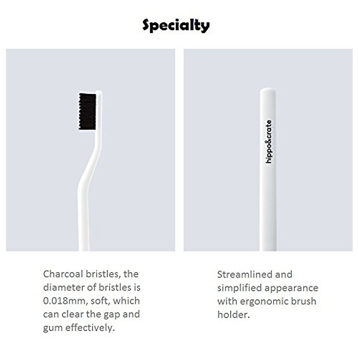 HippoCrate Charcoal Toothbrush with Soft Bristles, Dentist Approved (4 Counts)