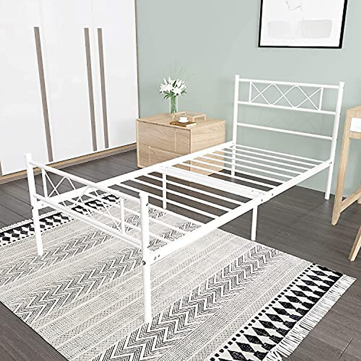 Weehom Twin Bed Frames for Kids Mattress Foundation No Box Spring Needed Large Storage Space Platform Bed Twin White