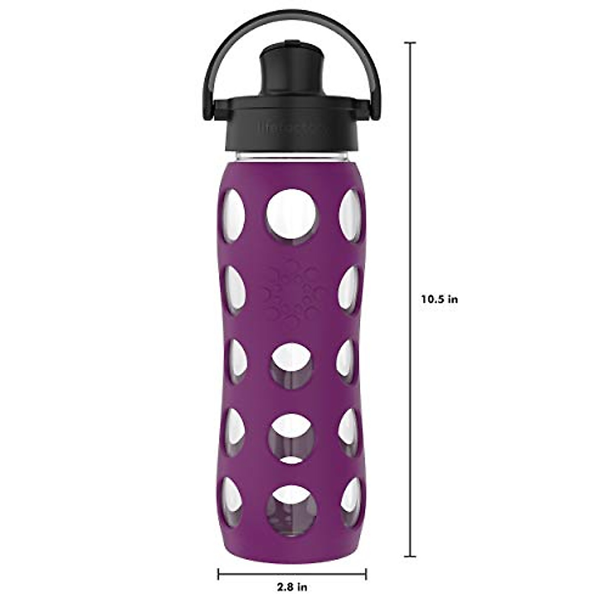 Lifefactory 22-Ounce Glass Water Bottle with Active Flip Cap and Protective Silicone Sleeve, Plum