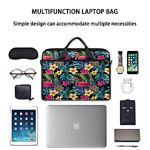 Flamingo Pineapple Pattern Laptop Computer Bag Waterproof Shoulder Messenger Bag 13-15 inch Durable Laptop Tote Bag with Shoulder Strap Handle Lightweight Crossbody Briefcase