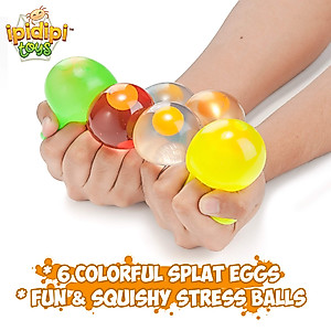 IPIDIPI TOYS Colorful Eggs Splat and Stick Ball Squishy Toys - 6 Pack - Stress Relief Egg Squishies - Fun Splat Ball Toy for Stocking Stuffers - Anxiety Reducer Sensory Play for Kids Ages 3-9