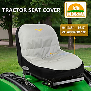 TICSEA Riding Lawn Mower Seat Cover,Waterproof Tractor Seat Cover fits Tractor Seat Backrests 13.5" - 16.5" H Without Armrests, Approx 18”W