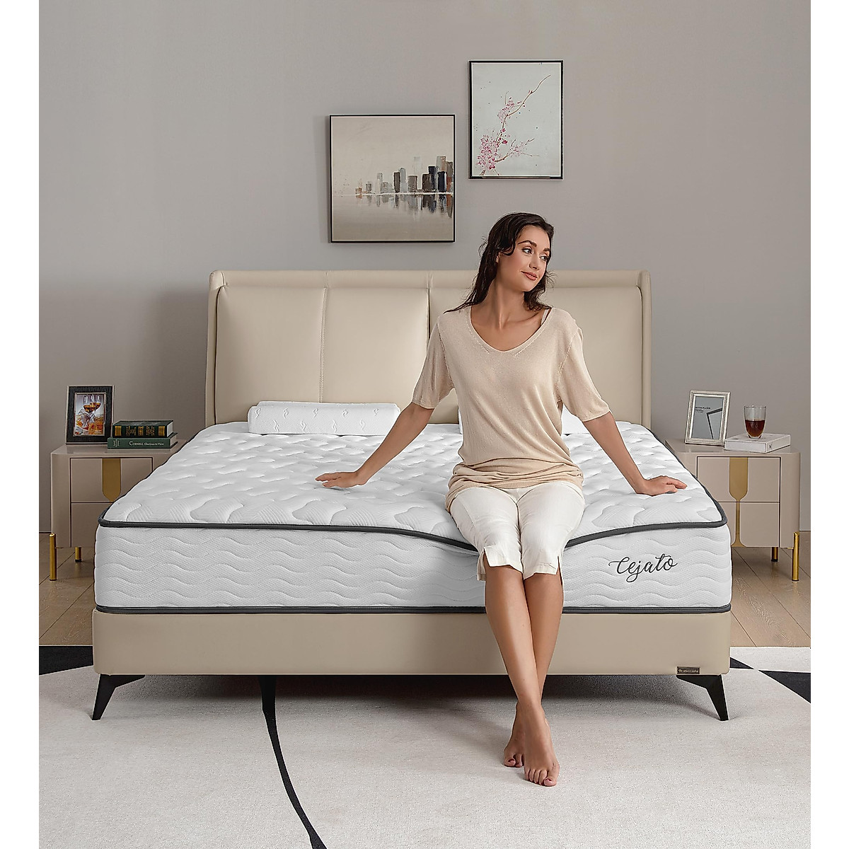 Cejato Queen Mattresses,12 Inch Queen Size Mattress in a Box,Memory Foam Hybrid White Mattress with Provide Support and Improve Sleep Mattresses,Medium Firm,CertiPUR-US.