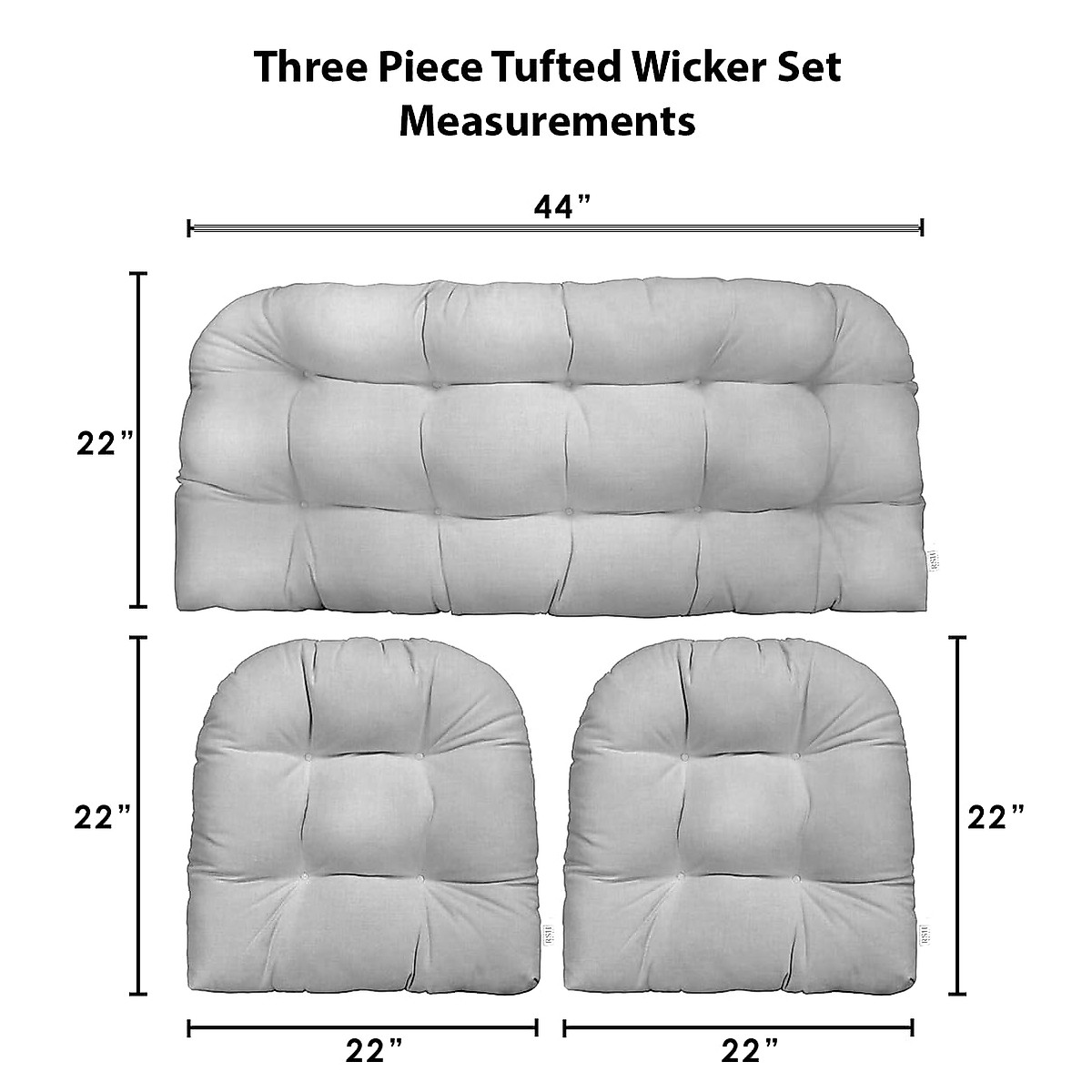 RSH DECOR: 3-Piece Wicker Tufted Cushion Set | 44” x 22" & 22" x 22" | All-Weather Spun Fabric | Water-Resistant | Outdoor Loveseat & U-Shape Cushions for Patio Furniture | Blooms Matte Black Floral