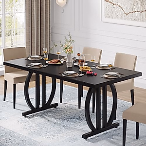 LITTLE TREE Modern Dining Table for 4-6 People, 63" Large Rectangular Kitchen Table with Geometric Legs, Unique Dinner Table Kitchen & Dining Room Furniture