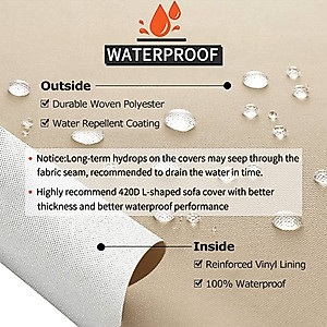 LBW Patio Furniture Cover L Shaped,58''WX85''L Outdoor Sectional Cover Waterproof,420D Veranda Garden Lounge Sectional Sofa Cover Right Facing with Air Vent and Strap,Beige&Coffee