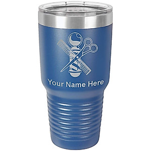 LaserGram 30oz Vacuum Insulated Tumbler Mug, Barber Shop Pole, Personalized Engraving Included (Dark Blue)