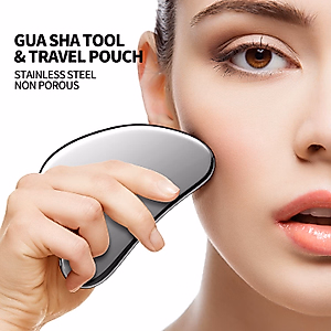 Stainless Steel Face Roller and Gua Sha Set, Asian Beauty Secret for Face, Eye, Nose, Neck, Body Muscle Relaxing Prevents Wrinkles Facial Massage Tools - 100% Authentic Genuine Stainless Steel