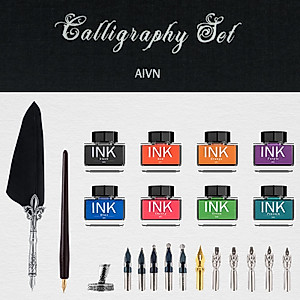 AIVN Complete Calligraphy Set for Beginners, Includes Calligraphy Pens, 12 Nibs, Quill Pen and Ink Set, Caligraphy Kits, Pen Holder and Introduction Booklet for Elegant Writing
