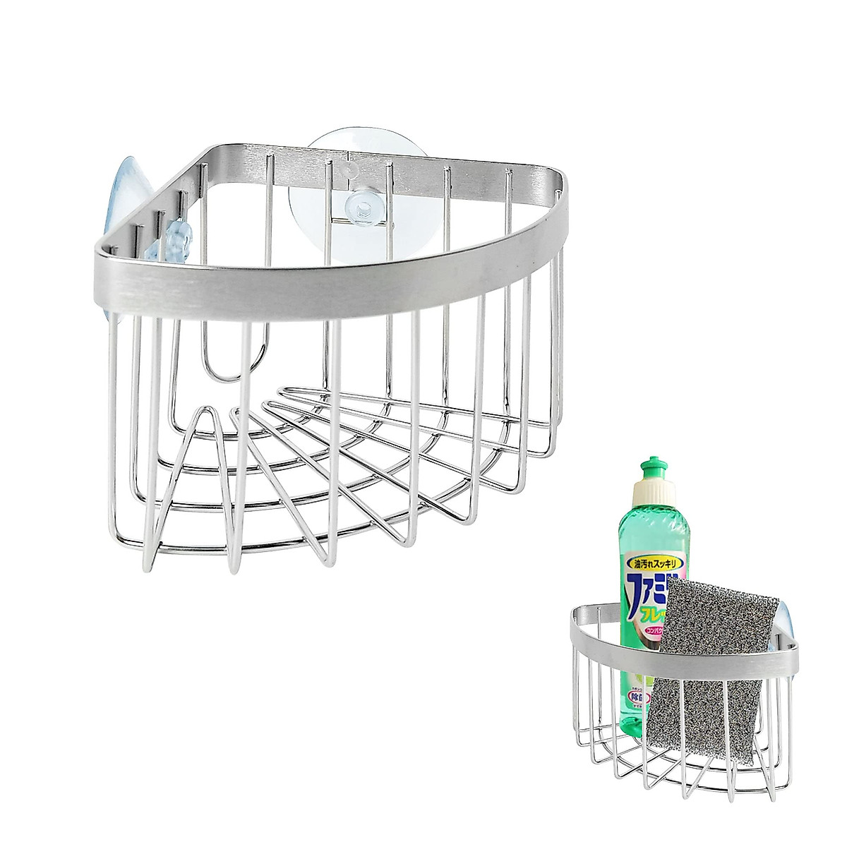 Dveda Sink Caddy, Dish Cloth Hanger Sponge Holder, Save Space Triangle 2-in-1 Sink Caddy, 304 Stainless Steel Corner Kitchen Sink Organizer, No Drilling with 2Pcs Suckers