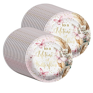 Birthday Galore Butterfly Bridal Shower Party Supplies Large 9" Paper Plates in Bulk 32 Piece