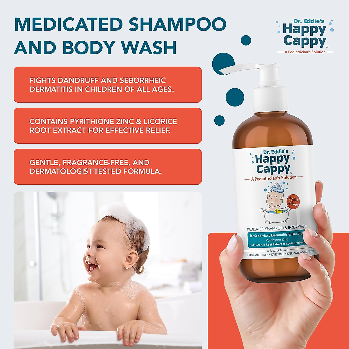 Happy Cappy Three Step Skincare Solution Bundle- Baby Dandruff Shampoo, Eczema Body Wash and Lotion for Kids, Toddler, Adults, Moisturizing Cream, Reduces Itching, Dermatologist Tested, Fragrance-Free