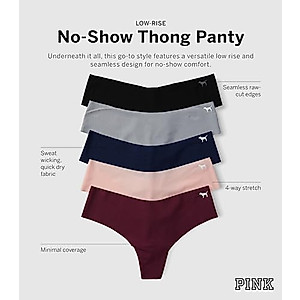 Victoria's Secret PINK Women's No Show Thong Underwear, Panties for Women, Neutral, (XS)