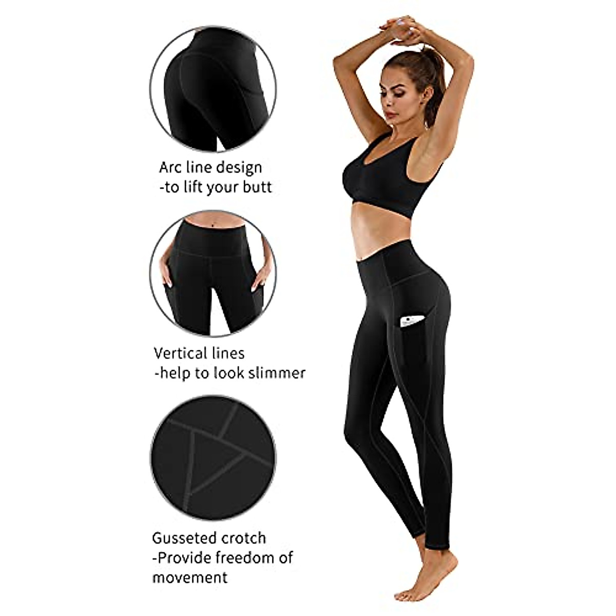 PHISOCKAT 2 Pack High Waist Yoga Pants with Pockets, Tummy Control Leggings, Workout 4 Way Stretch Yoga Leggings