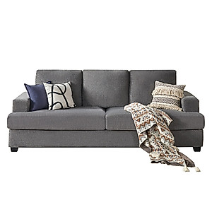 Merluxy Sofa, 97 Inch Deep Seat Sofa in Grey Chenille, 3 Seater Sofa with Square Armrest, Modern Couch for Living Room, Apartment