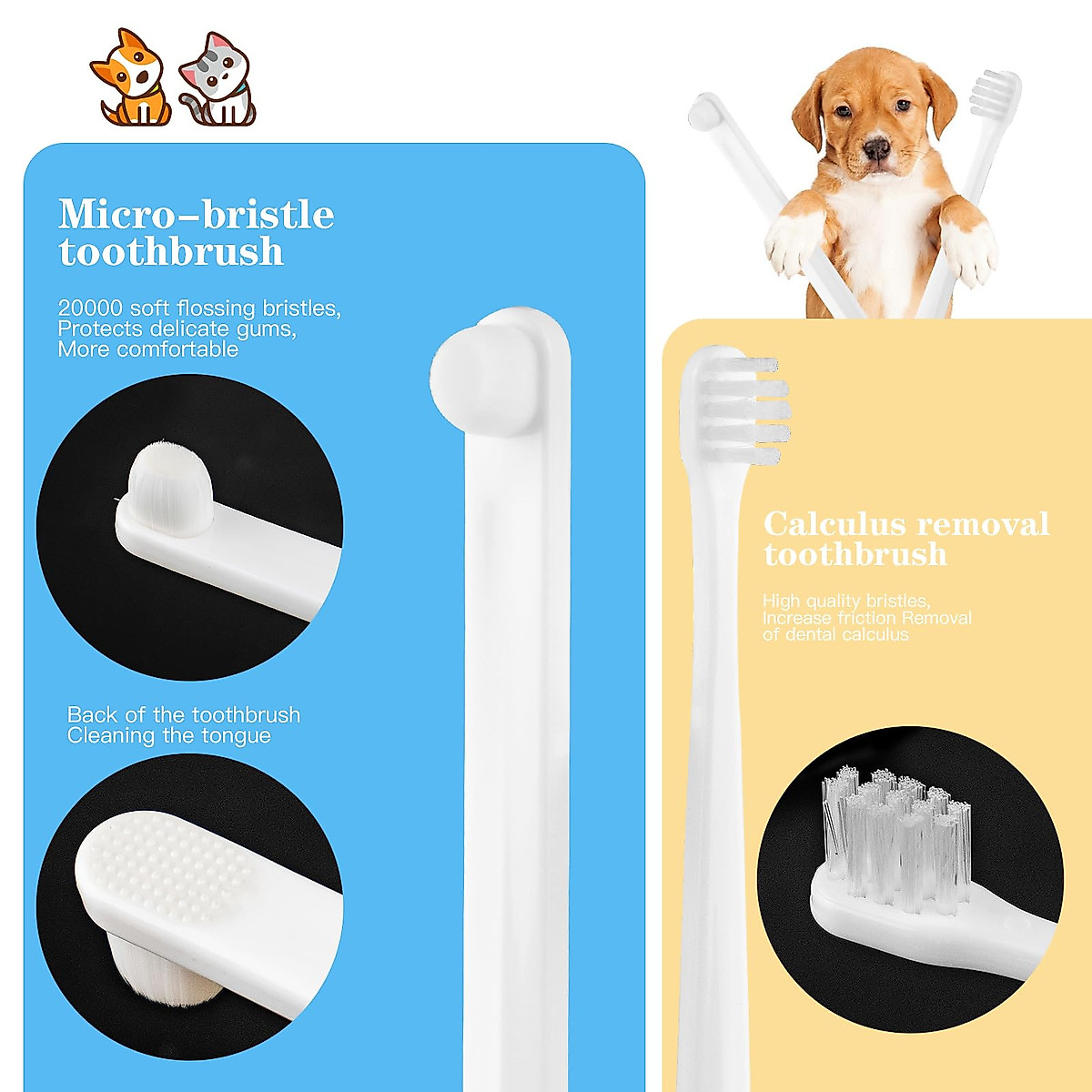Dog Toothbrush Brushing Kit, Cat Tooth brushing Kit, Suitable for All Cats and Dogs Dental Care. White, Soft Bristles, Pet Toothbrush Kit Meets All Cleaning Needs, Multi-Functional Dental Cleaning