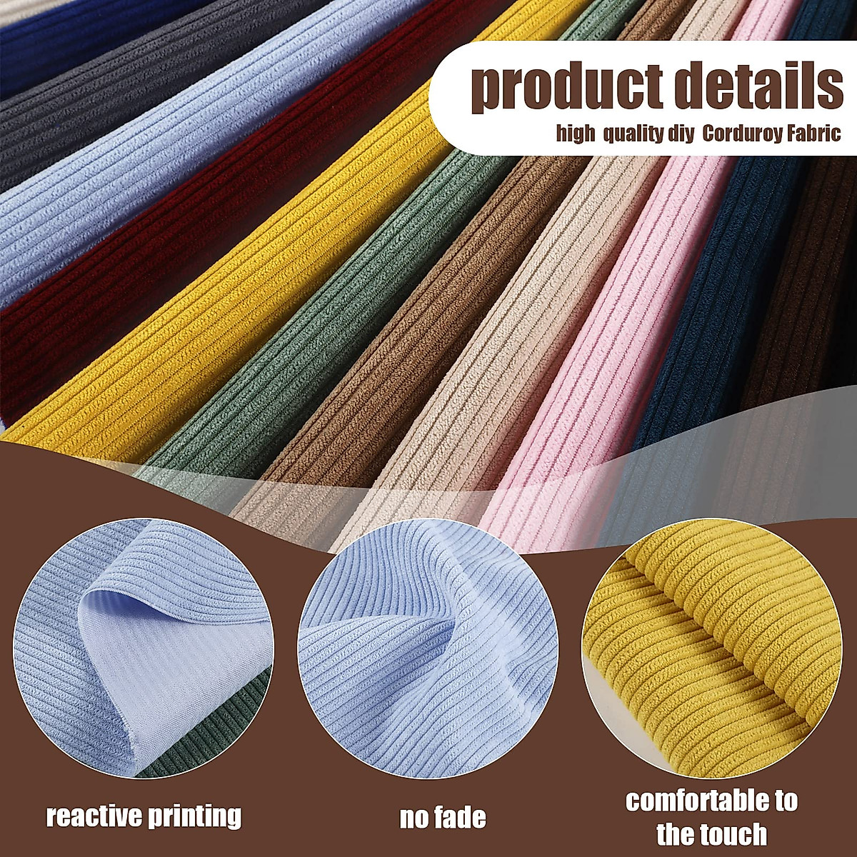 16 Pieces Wale Corduroy Fabric Solid Plain Thick DIY Sewing Crafts Materials Stretch Corduroy Fabric for Coat Shirt Dress Pants Costume Sofa DIY Sewing Craft Material