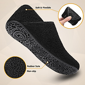 Scurtain Unisex Mens Womens Slippers Socks Artificial Woolen Slippers for Men Women with Non-Slip Rubber Sole Women House Slipper Women Travel Slippers Indoor Shoes Black 8.5-9.5 W