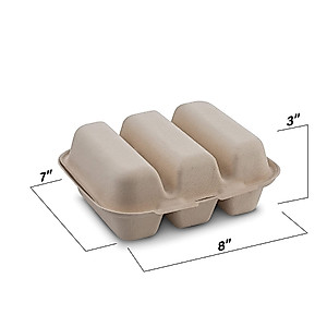 MT Products Taco Container - 15 Pieces Disposable Pulp Fiber 3 Compartment Taco Holder with Lid - Size 8” x 7” x 3" Keeps Taco Upright
