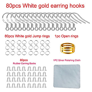 925 Sterling Silver Earring Hooks, 80 PCS/40 Pairs Ear Wires Fish Hooks, 240pcs Hypoallergenic Earring Making kit with Jump Rings and Clear Silicone Earring Backs Stoppers