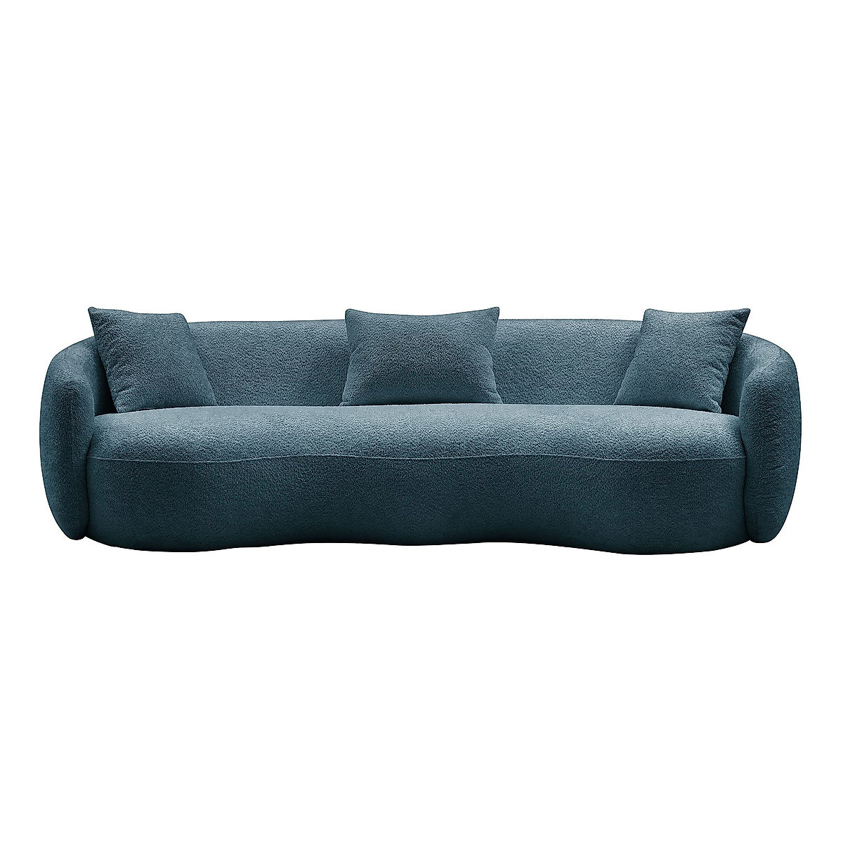 kevinplus 94'' Blue Cloud Curved Sofa Boucle Couch for Living Room, Modern Luxury Contemporary Upholstered Sectional Sofa Couch for Home Apartment Office Studio, 3 Pillows, Blue