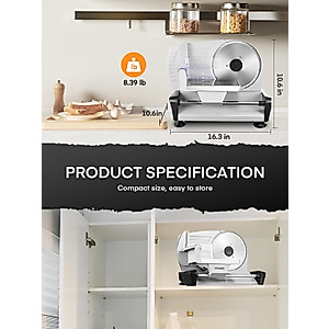 Meat Slicer for Home Use, FOHERE 200W Electric Deli Food Slicer With Two Removable 7.5" Stainless Steel Blade, Adjustable Thickness(0-15mm), Easy to Clean, Cut Meat Cheese Bread, Silver