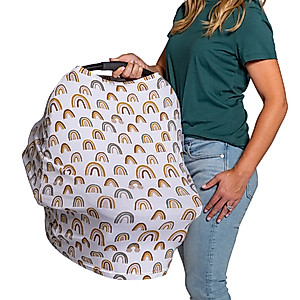 J.L. Childress 4-in-1 Car Seat Cover for Babies - Multi-Use, Stretchy Car Seat Canopy and Privacy Cover - Breastfeeding Nursing Cover - Gender Neutral Baby Shower Gift - Spice Rainbow