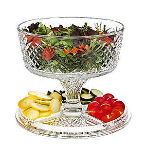 Godinger 4 in 1 Cake Stand and Serving Plate Platter with Dome Cover, Multi-Purpose Use - Dublin Crystal Collection