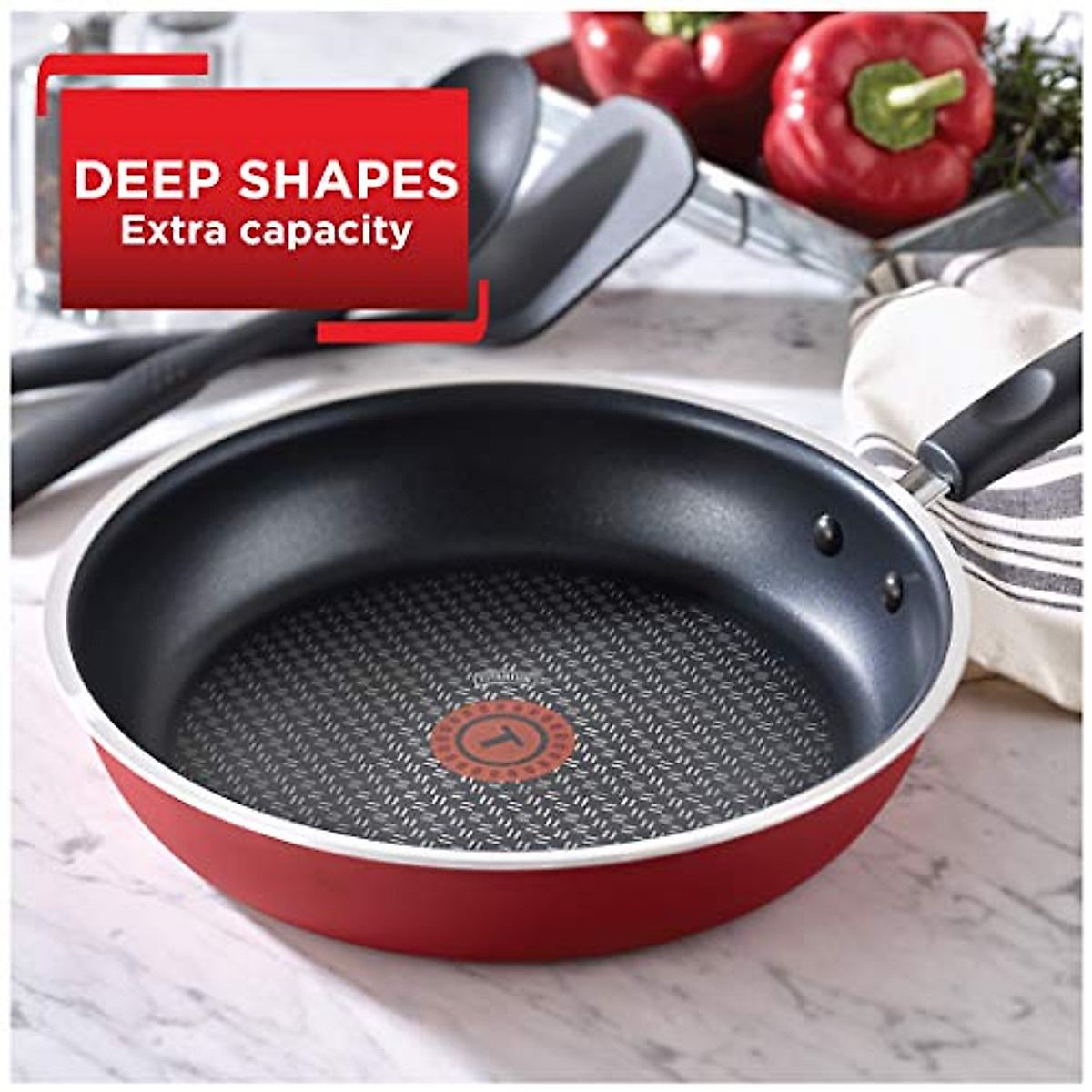 T-fal Signature Titanium Advancend Nonstick Pots and Pans Cookware Set, 12 Piece, Red