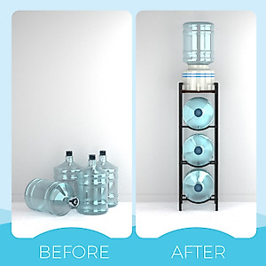 5 Gallon Water Jug Holder with Top Shelves, 4-Tier Water Jug Holder, Water Cooler Jug Rack, Water Jug Dispenser Stand Water Holder Stand Organizer for Home (4-Tier with Shelf Rustic Brown)